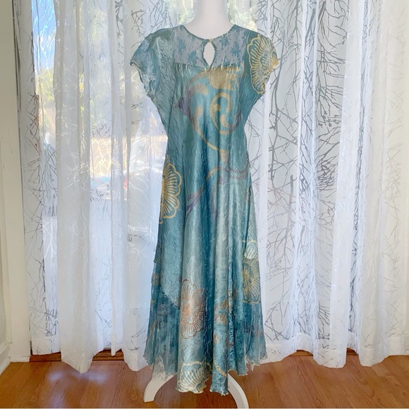 Komarov | Dresses | Komarov Teal Yellow White Floral Print Charmeuse ...